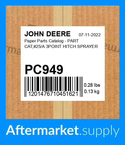 pc949 - Paper Parts Catalog - PART CAT,#25/A 3POINT HITCH SPRAYER fits ...