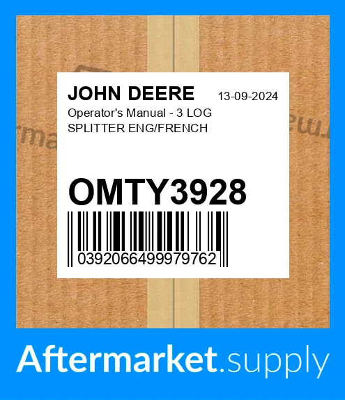 omty3928 - Operator's Manual - 3 LOG SPLITTER ENG/FRENCH fits JOHN DEERE