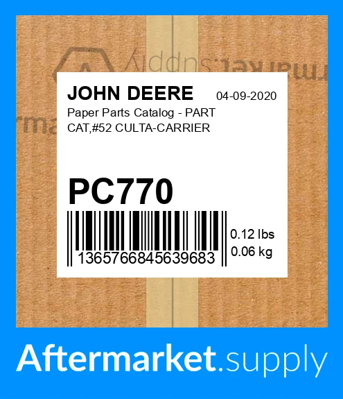 pc770 - Paper Parts Catalog - PART CAT,#52 CULTA-CARRIER fits JOHN DEERE