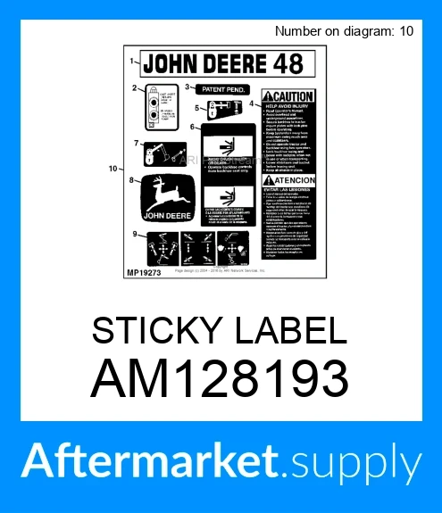 AM128193 - STICKY LABEL fits JOHN DEERE