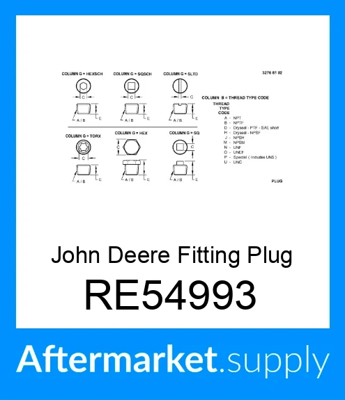 re54993 - Fitting Plug fits JOHN DEERE | Price: $7.05 to $2,367.46