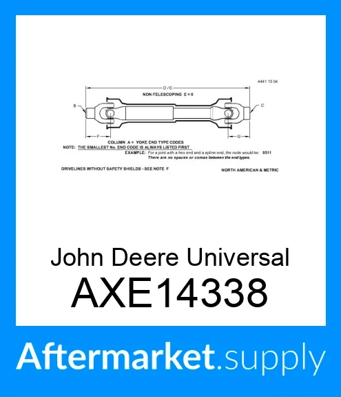 axe14338 - Universal Driveshaft fits JOHN DEERE | Price: $1,553.66