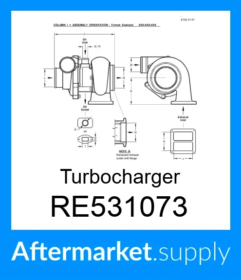 re531073 - Turbocharger (re59379, ESE500268, NRE59997) fits JOHN DEERE ...