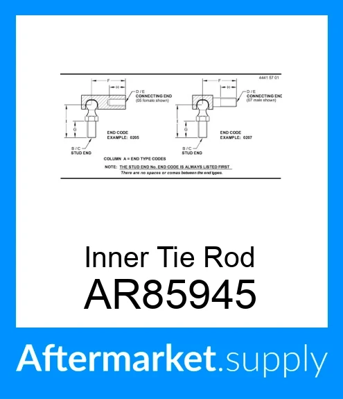 AR85945 - Inner Tie Rod (HTAR85945) fits JOHN DEERE | Price: $27.00 to ...