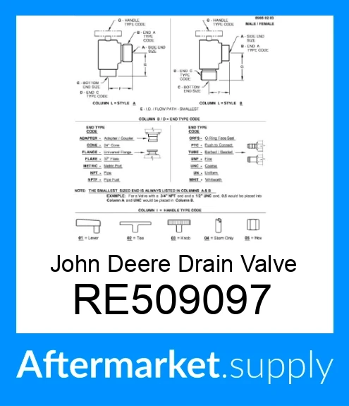 RE509097 - John Deere Drain Valve fits JOHN DEERE | Price: $83.02 to $83.02