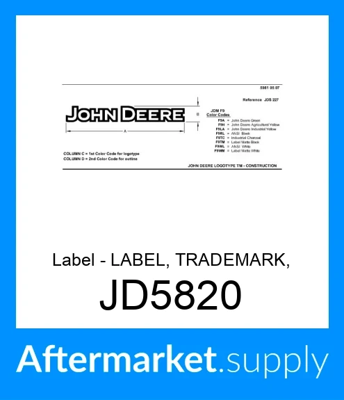 jd5820 - Label fits JOHN DEERE | Price: $11.00 to $31.00